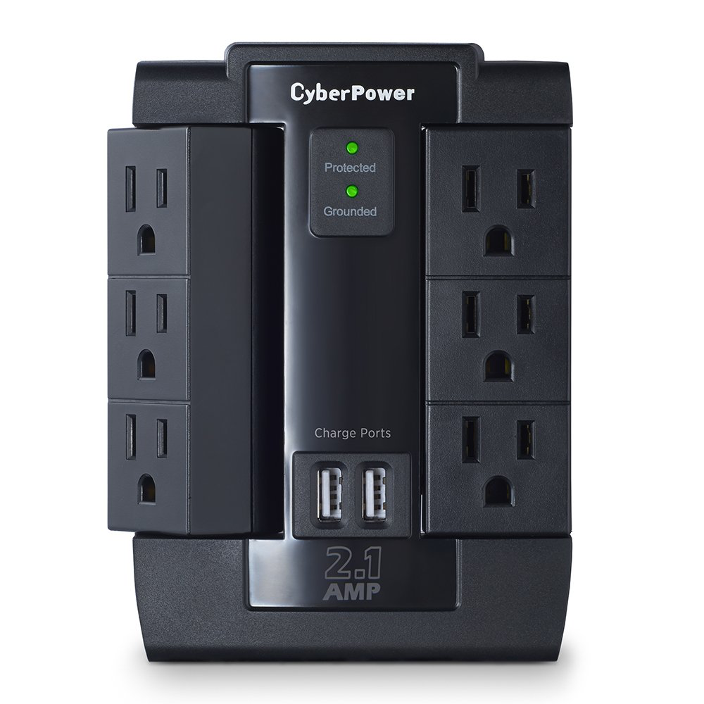 CyberPower CSP600WSU Surge Protector, 1200J/125V, 6-AC Swivel Outlets ...