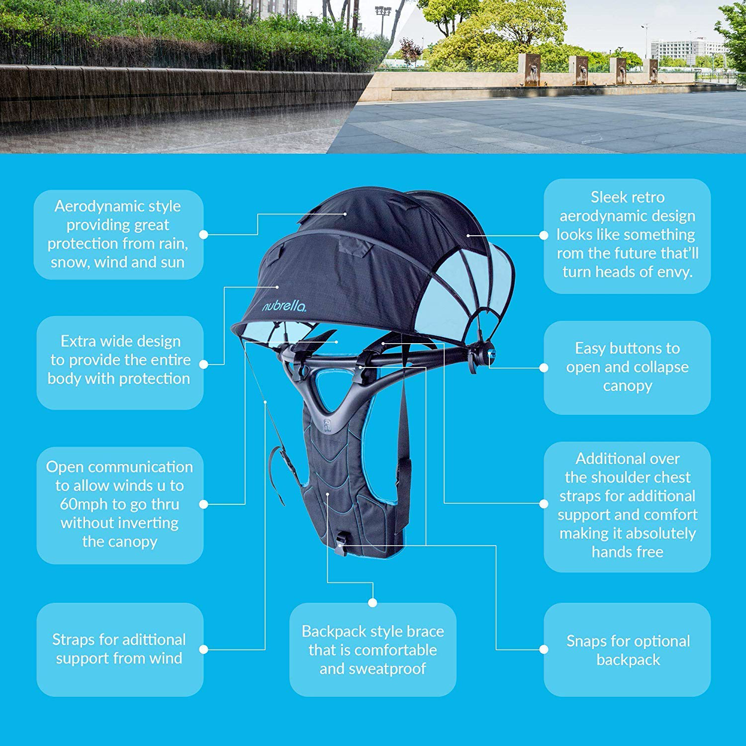 Nubrella Wearable Hands-Free Umbrella – I Crave This